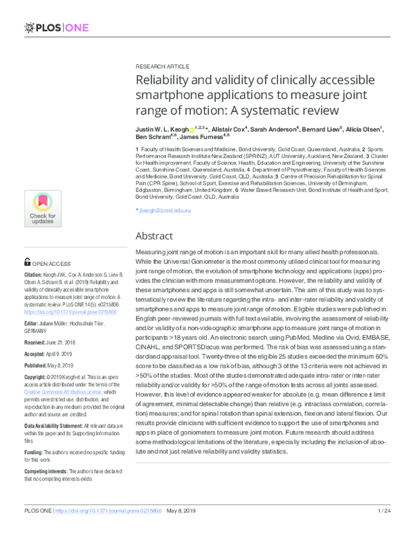 (PDF) Reliability and validity of clinically accessible smartphone ...