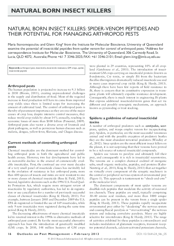(PDF) Natural Born Insect Killers: Spider-venom Peptides and Their ...