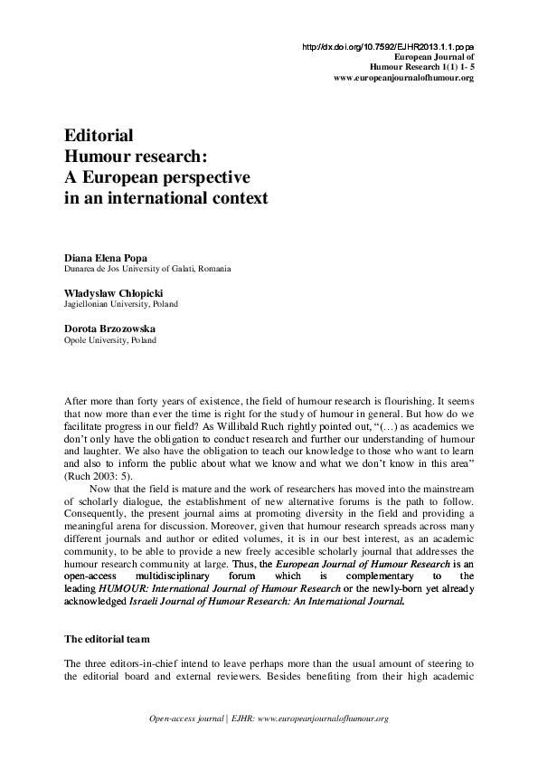 (PDF) Editorial Humour research: A European perspective in an ...