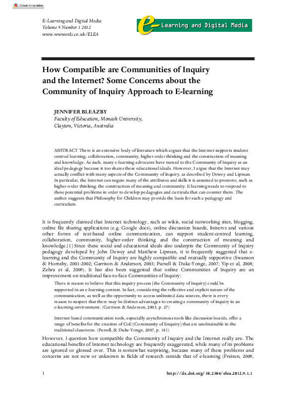 (PDF) How Compatible are Communities of Inquiry and the Internet? Some ...