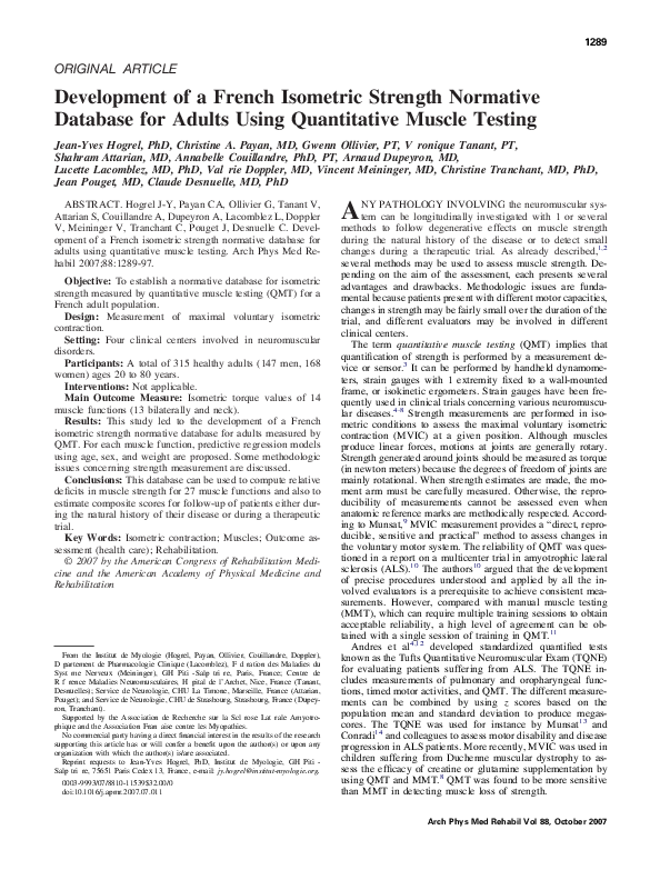 (PDF) Development of a French Isometric Strength Normative Database for ...