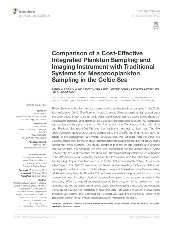 (PDF) Comparison of a Cost-Effective Integrated Plankton Sampling and ...