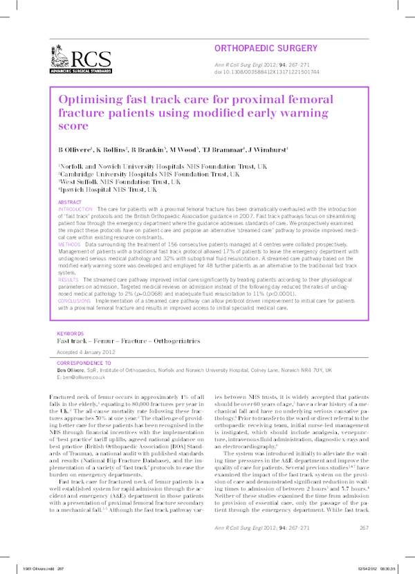 (PDF) Optimising fast track care for proximal femoral fracture patients ...