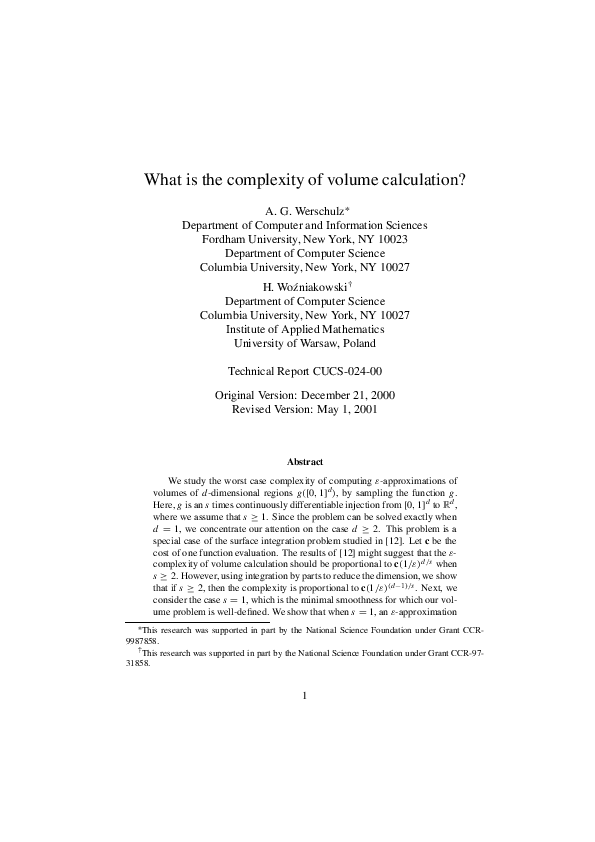 (PDF) What Is the Complexity of Volume Calculation?