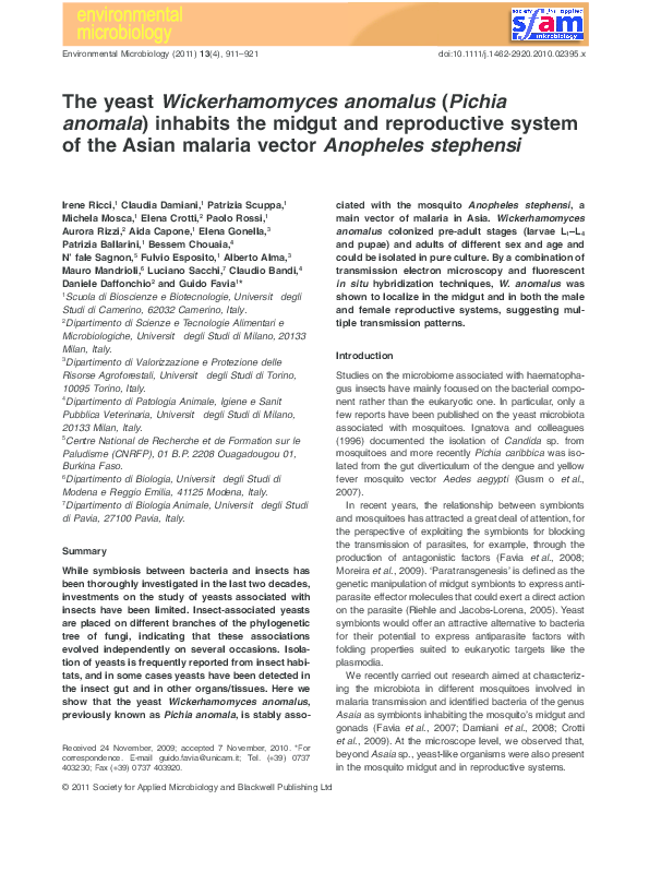 (PDF) The yeast Wickerhamomyces anomalus (Pichia anomala) inhabits the ...