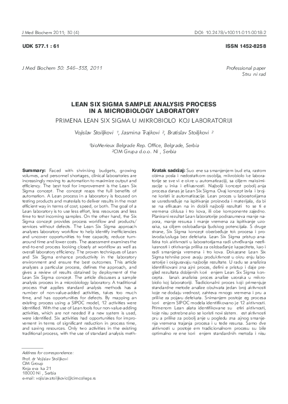 (PDF) Lean Six Sigma Sample Analysis Process in a Microbiology Laboratory