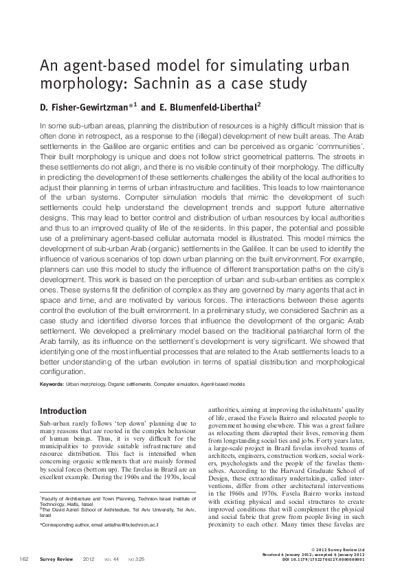 (PDF) An agent-based model for simulating urban morphology: Sachnin as ...