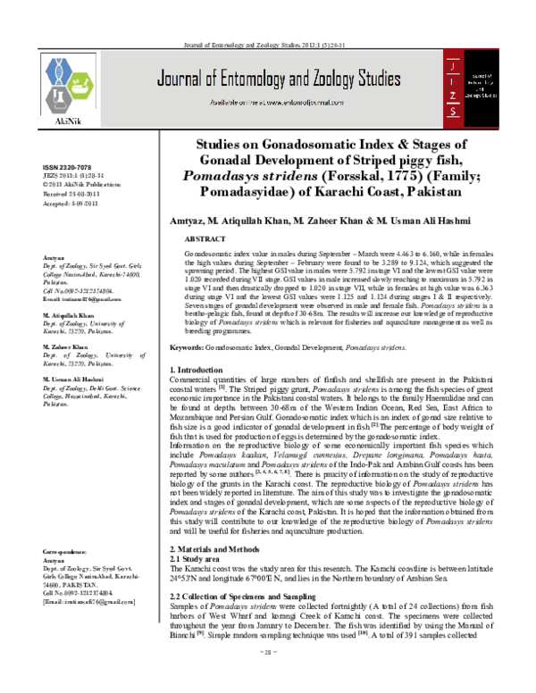 (PDF) Studies on Gonadosomatic Index & Stages of Gonadal Development of ...
