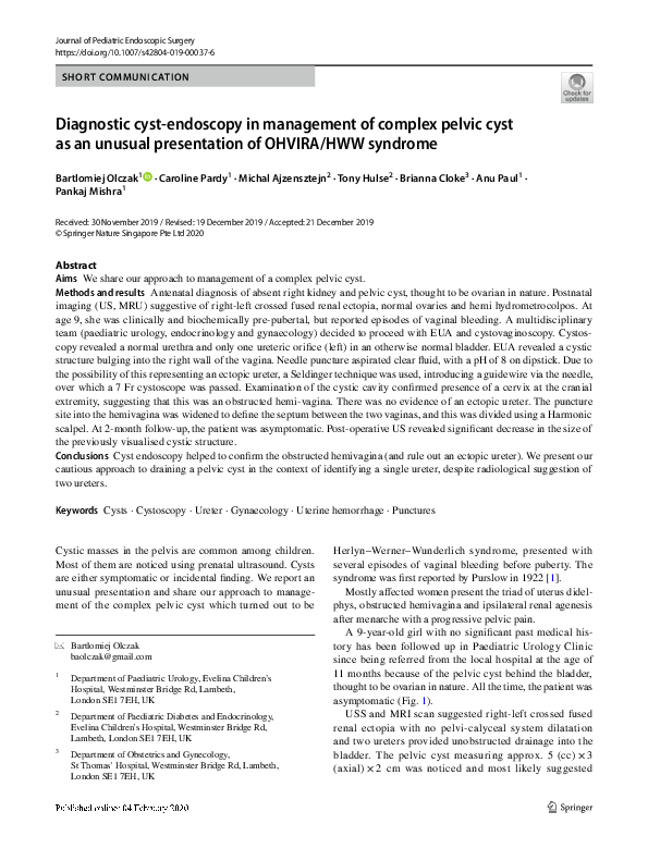 (PDF) Diagnostic cyst-endoscopy in management of complex pelvic cyst as ...