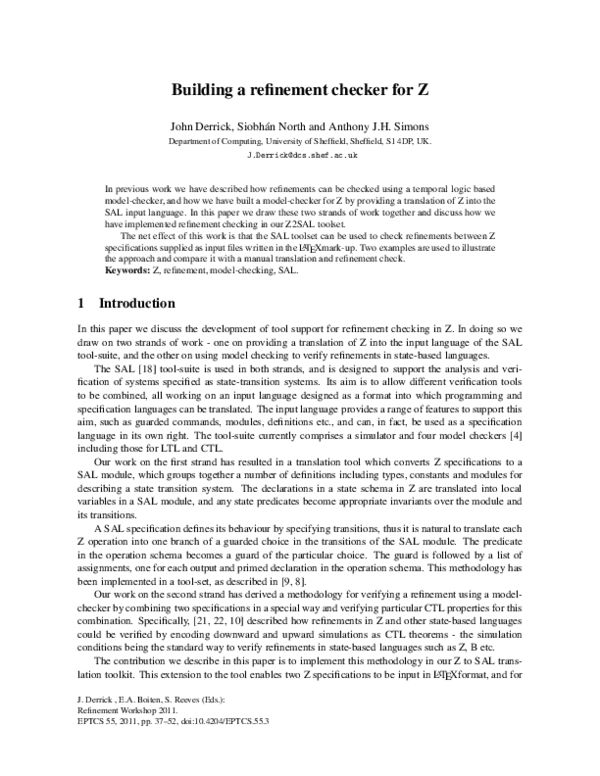 (PDF) Building a refinement checker for Z