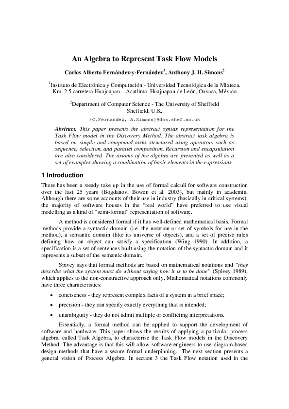 (PDF) An Algebra to Represent Task Flow Models