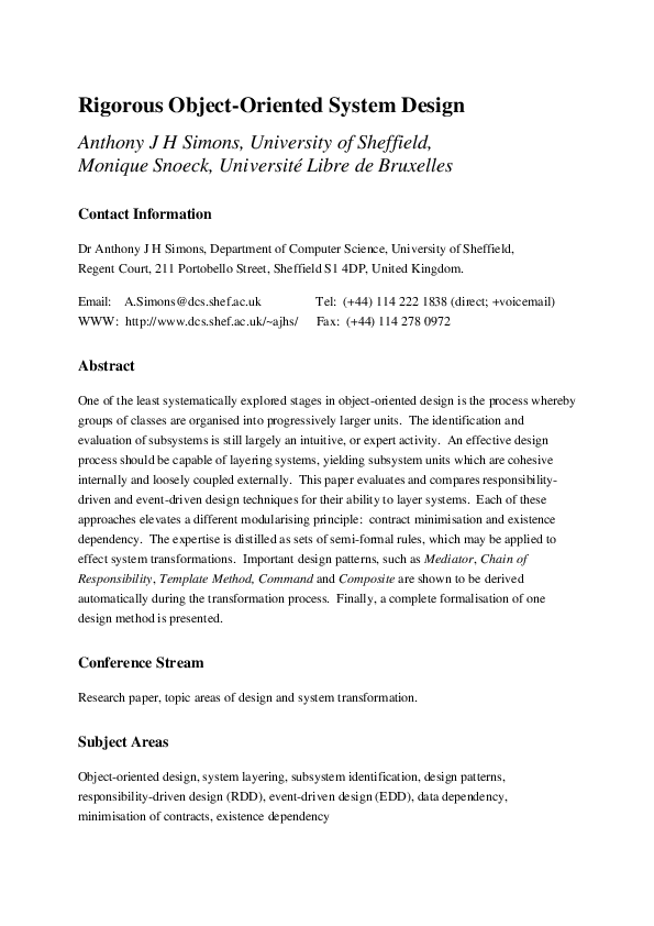 (PDF) Rigorous object-oriented system design