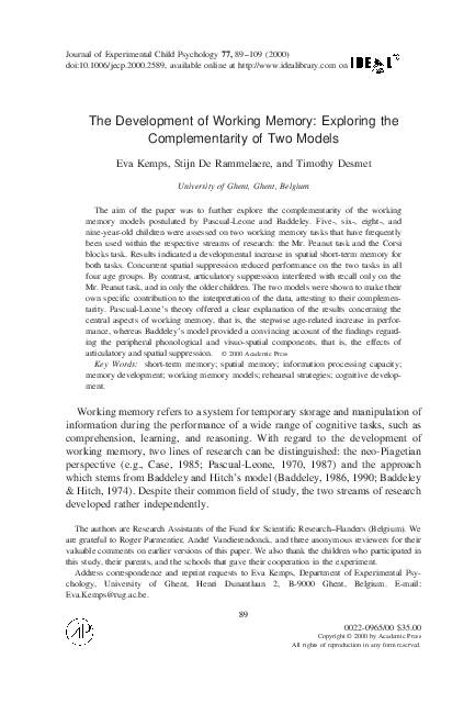 (PDF) The Development of Working Memory: Exploring the Complementarity ...
