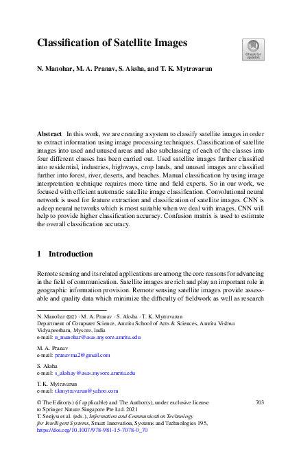 (PDF) Classification of Satellite Images