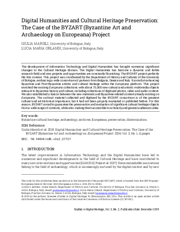 (PDF) Digital Humanities and Cultural Heritage Preservation