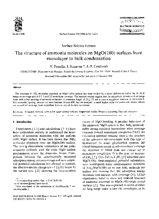 (PDF) The structure of ammonia molecules on MgO(100) surfaces from ...