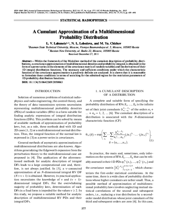 (PDF) A cumulant approximation of a multidimensional probability ...