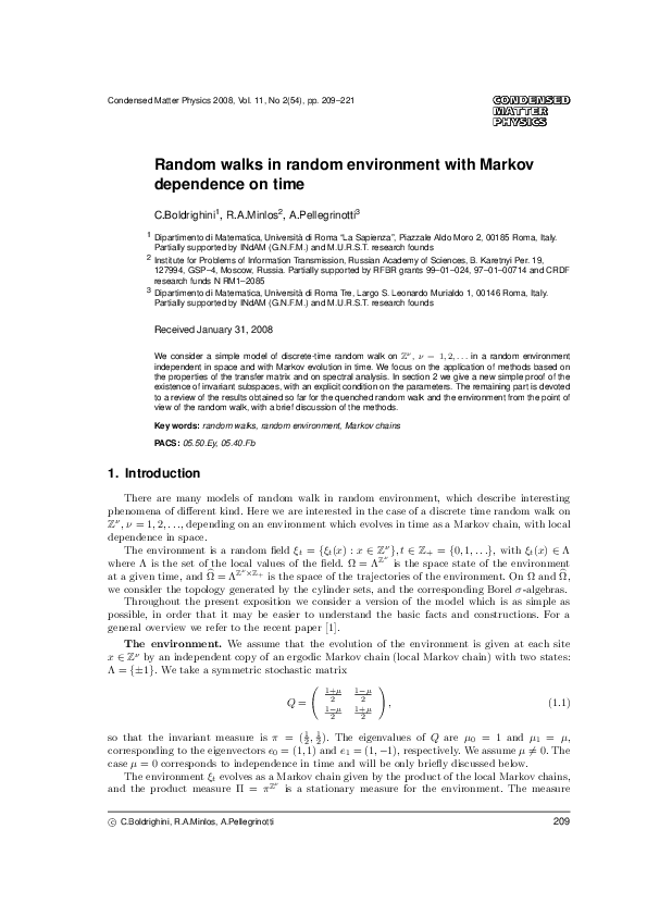 (PDF) Random walks in random environment with Markov dependence on time | alessandro ...