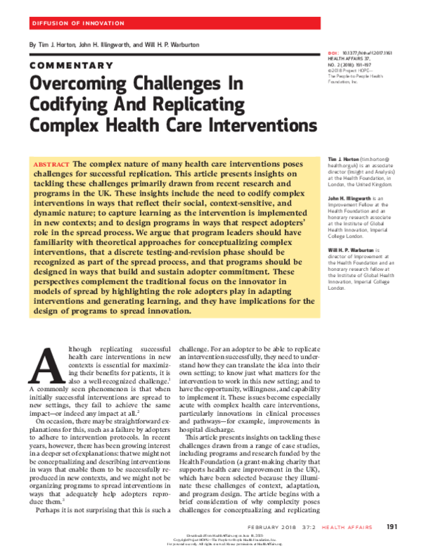 (PDF) Overcoming Challenges In Codifying And Replicating Complex Health ...