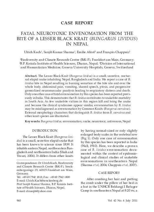 (PDF) Fatal neurotoxic envenomation from the bite of a Lesser Black ...