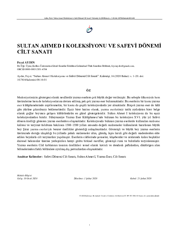 (PDF) Sultan Ahmet I Koleksiyonu ve Safevi Dönemi Cilt Sanatı, SULTAN ...