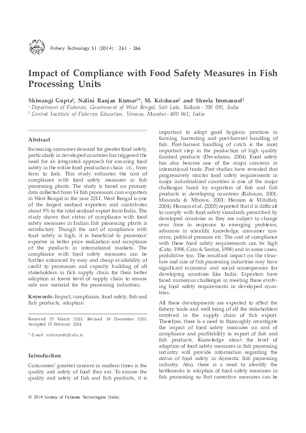 (PDF) Impact of Compliance with Food Safety Measures in Fish Processing ...