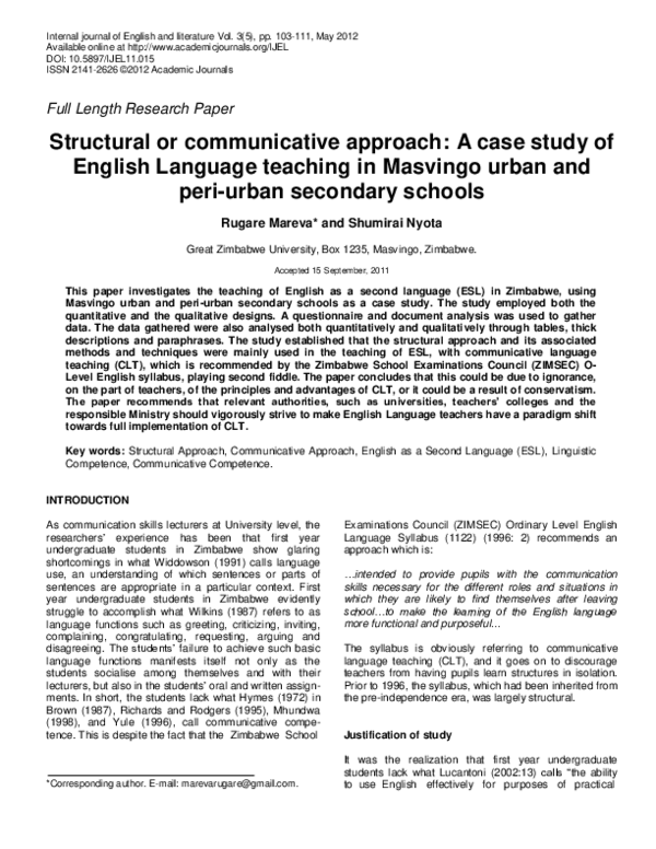 (PDF) Structural or communicative approach: A case study of English ...