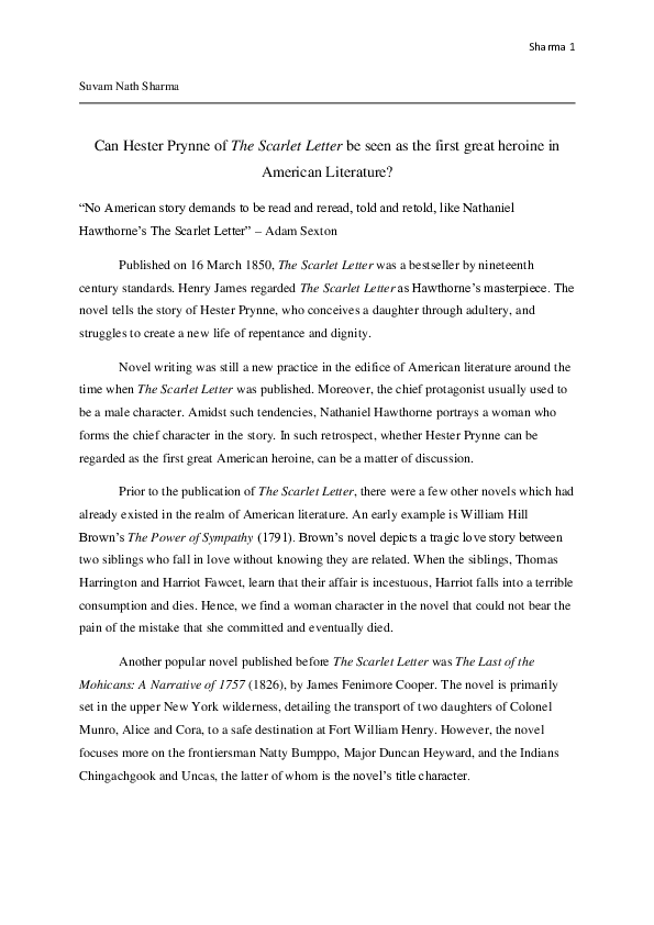 (PDF) Can Hester Prynne of The Scarlet Letter be seen as the first ...