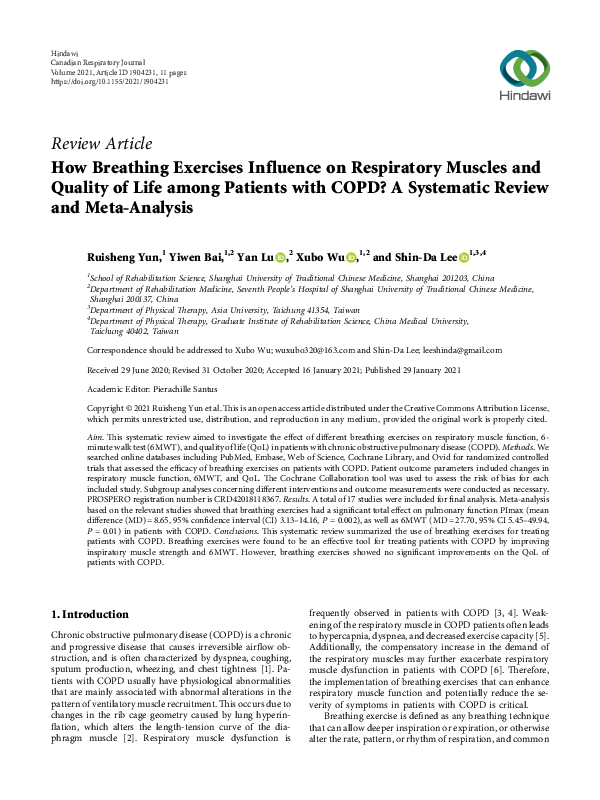 Pdf How Breathing Exercises Influence On Respiratory Muscles And Quality Of Life Among
