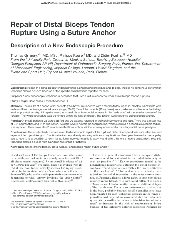(PDF) Failed Distal Biceps Tendon Repair Using a Single-Incision ...