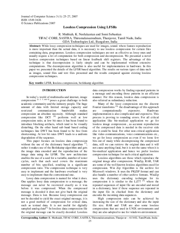 (PDF) Lossless Compression Using LFSRs