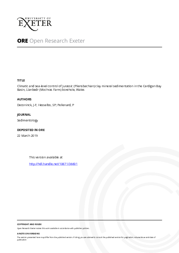 (PDF) Climatic and sea‐level control of Jurassic (Pliensbachian) clay ...