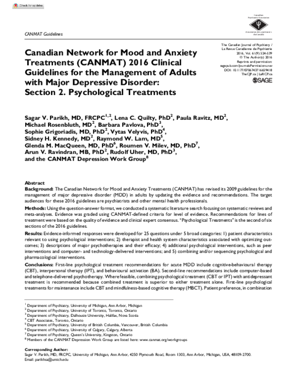 (PDF) Canadian Network for Mood and Anxiety Treatments (CANMAT) 2016 ...