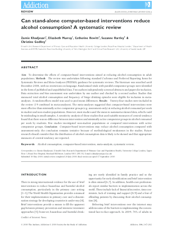 (PDF) Can stand-alone computer-based interventions reduce alcohol ...