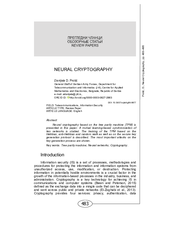 (PDF) Neural cryptography