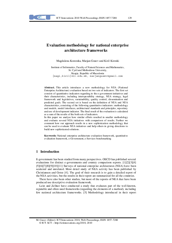 (PDF) Evaluation methodology for national enterprise architecture frameworks | Kiril Kiroski ...