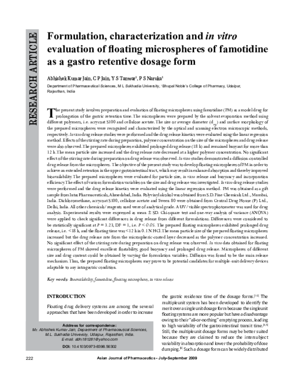 Pdf Formulation Characterization And In Vitro Evaluation Of Floating Microspheres Of