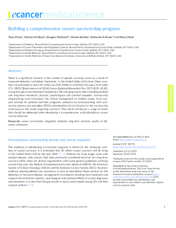 (PDF) Building a comprehensive cancer survivorship program