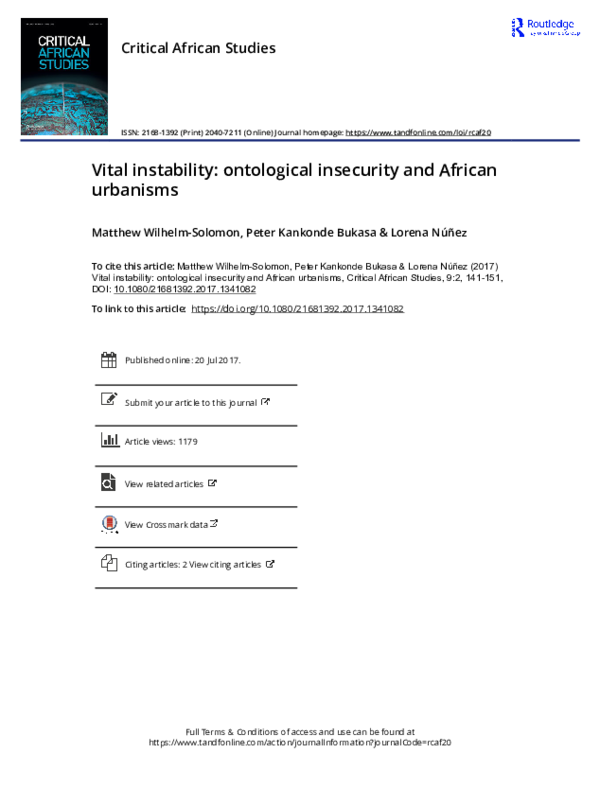 (PDF) Vital instability: ontological insecurity and African urbanisms
