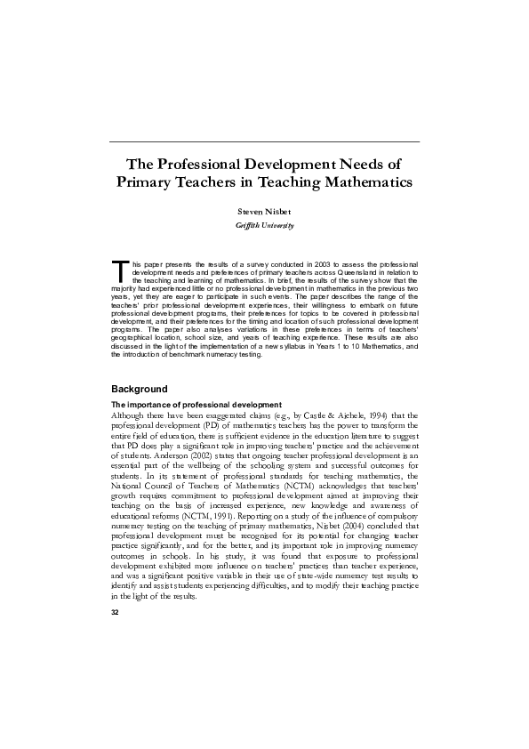 (PDF) The Professional Development Needs of Primary Teachers in ...