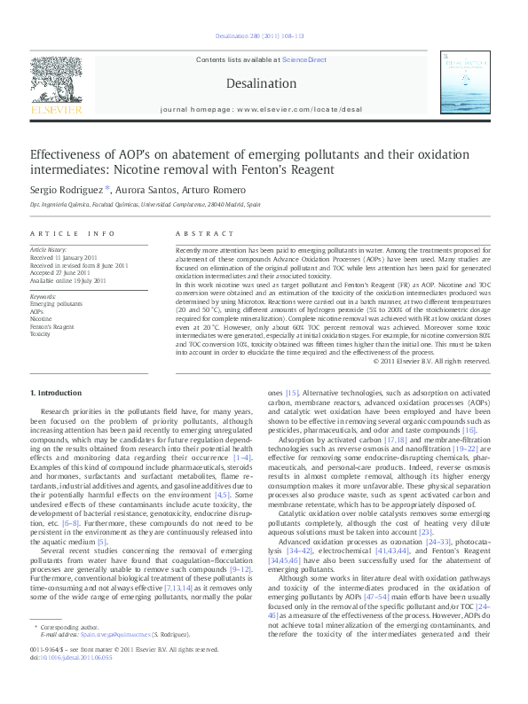 (PDF) Effectiveness of AOP's on abatement of emerging pollutants and ...
