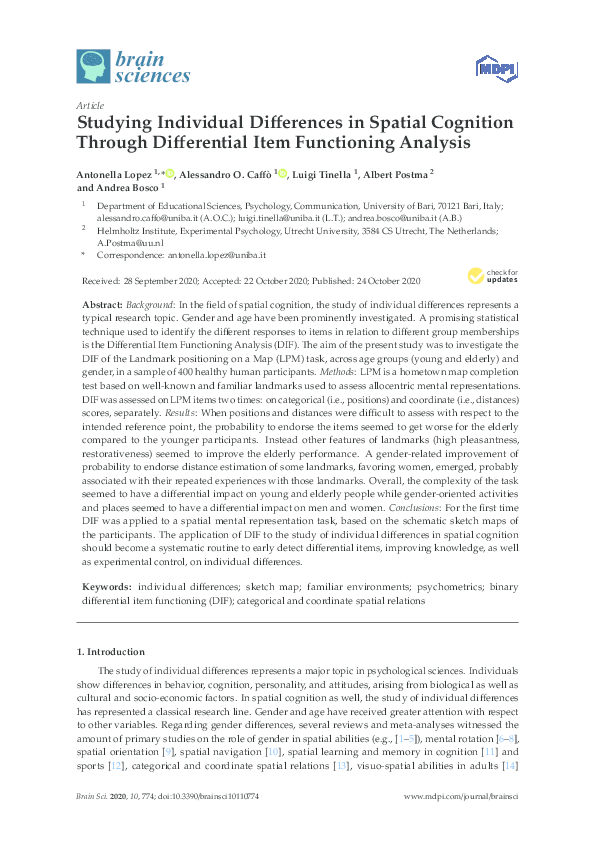 (PDF) Studying Individual Differences in Spatial Cognition Through ...