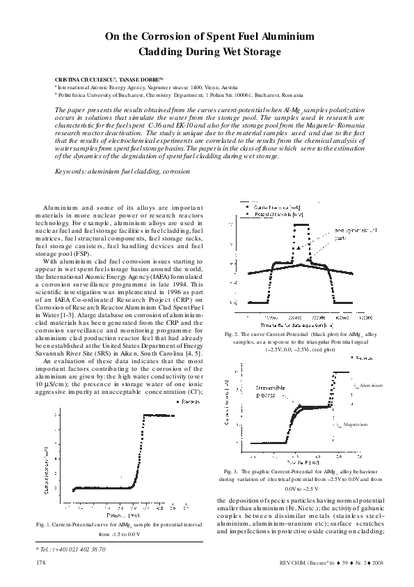(PDF) On the Corrosion of Spent Fuel Aluminium Cladding During Wet Storage