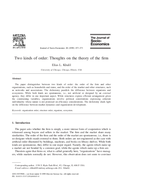 (PDF) Two kinds of order: Thoughts on the theory of the firm