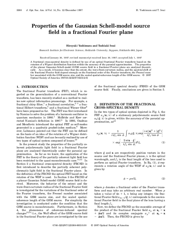 (PDF) Properties of the Gaussian Schell-model source field in a ...