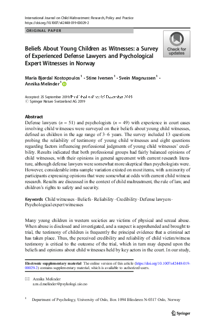 (PDF) Beliefs About Young Children as Witnesses: a Survey of ...