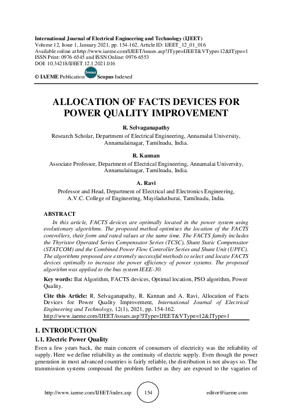 (PDF) ALLOCATION OF FACTS DEVICES FOR POWER QUALITY IMPROVEMENT