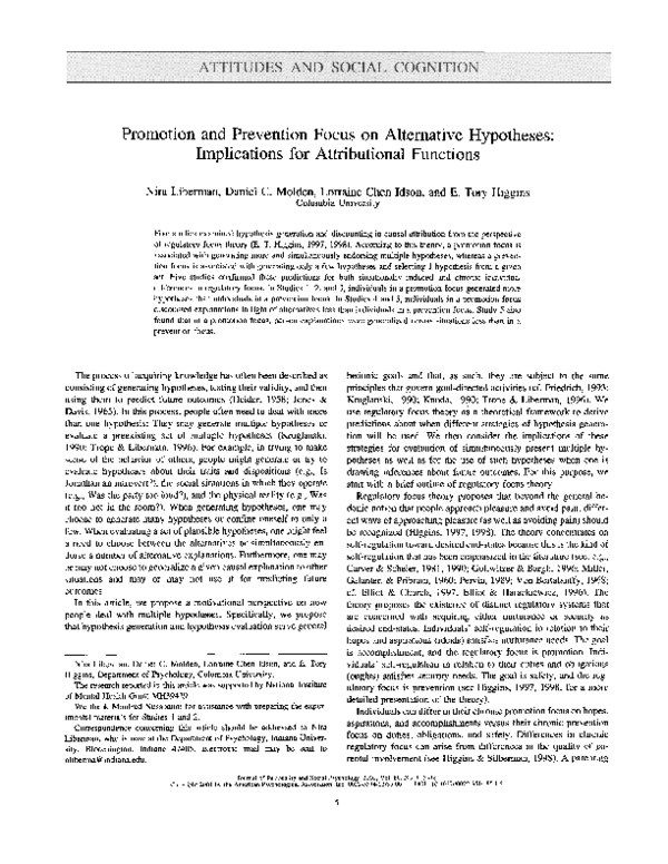 (PDF) Promotion and prevention focus on alternative hypotheses ...