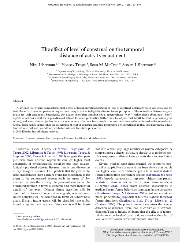 (PDF) The effect of level of construal on the temporal distance of ...