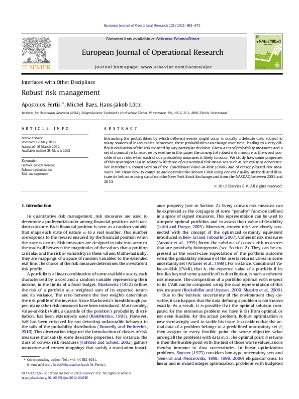 (PDF) Robust risk management